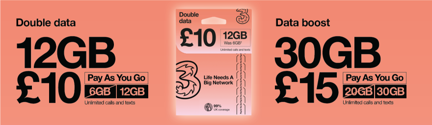 Three 20GB Data for £15 | Core